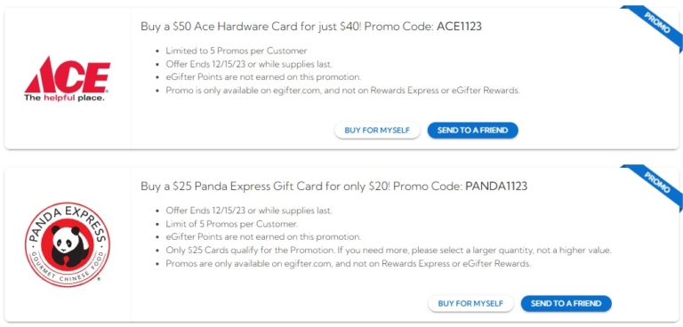 eGifter: Save On Select Gift Cards (Ace Hardware, Chipotle, Panda ...