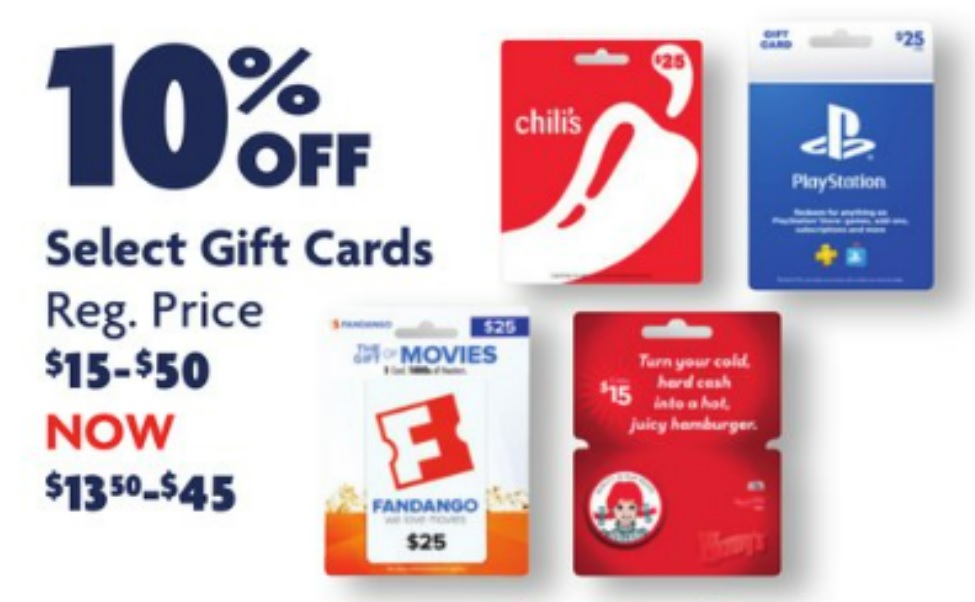 Family Dollar Save 10 On Select Gift Cards PlayStation Store Chili s Wendy s Fandango Gift Cards Galore